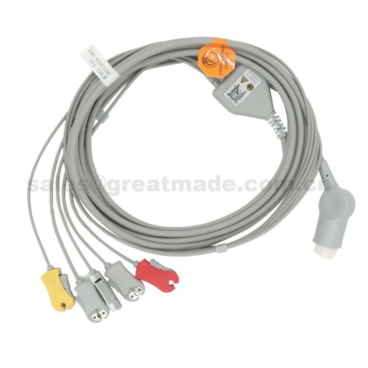 China One Piece ECG Cable With Leadwires ,5-lead,IEC,Grabber ,Round ...